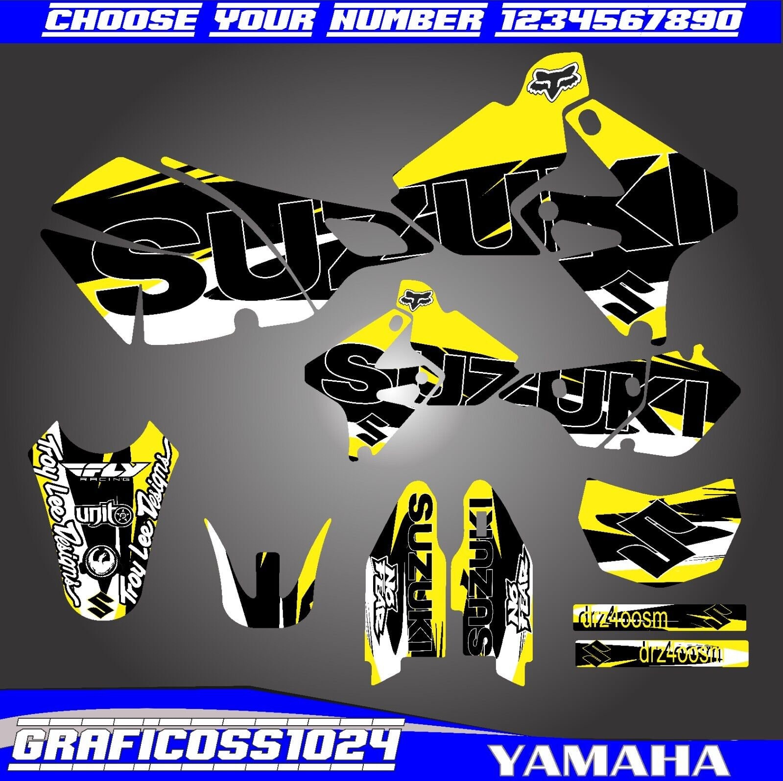Suzuki DRZ400SM Drz400s 400 Kit Graphics Decals Stickers 2000 2001 2002 ...