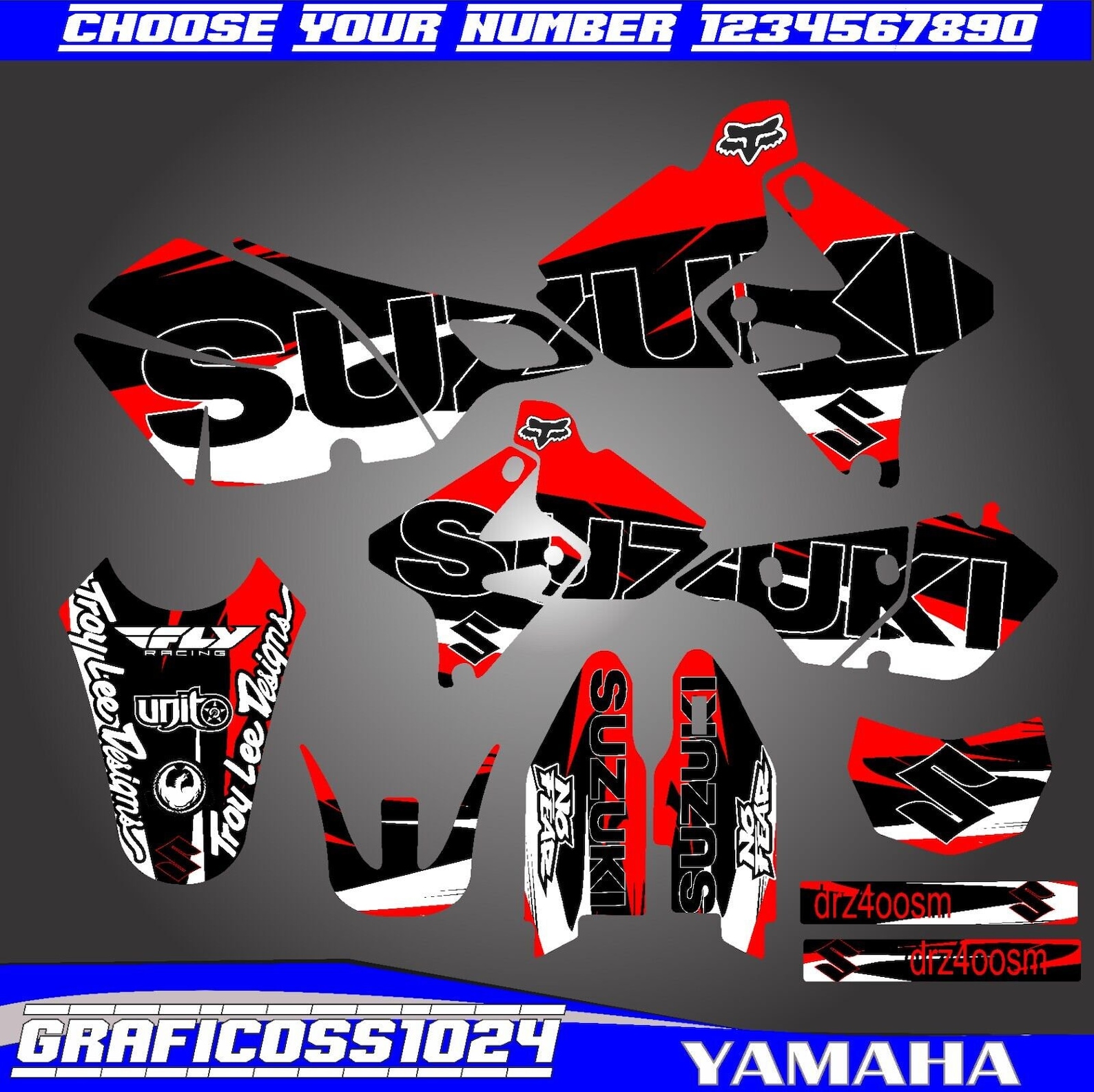 Suzuki DRZ400SM Drz400s 400 Kit Graphics Decals Stickers 2000 2001 2002 ...