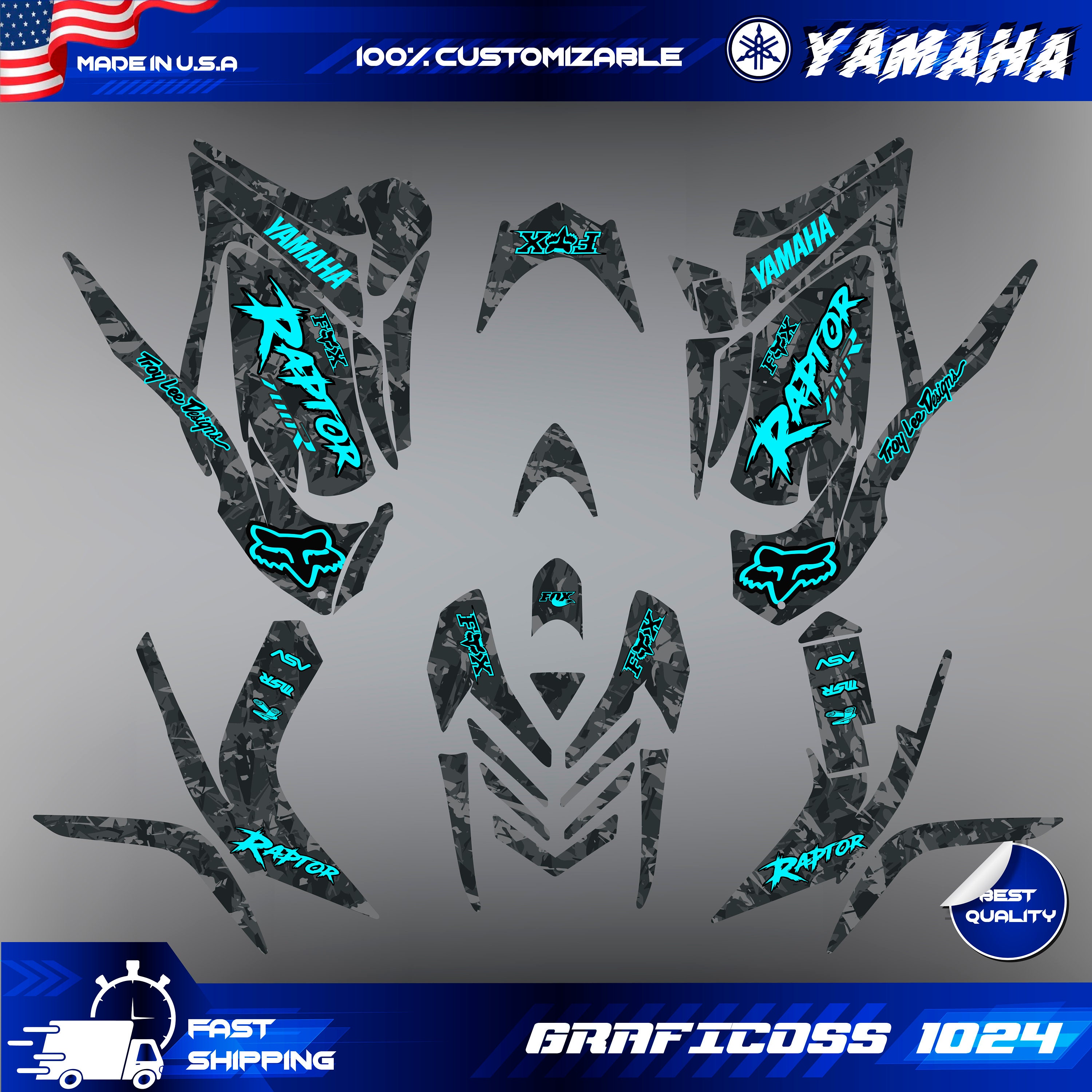 Fits Yamaha Raptor 700R Graphics Kit 2006 2007 2008 2009 2010 2011 2012 ...