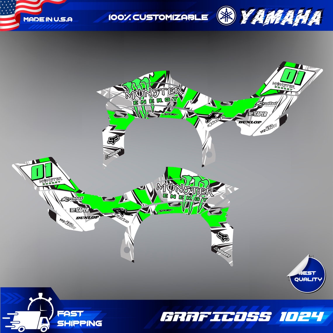 Yamaha YFZ 450R Graphics Kit 2009 2010 2011 2012 2013 Decals Stickers ...