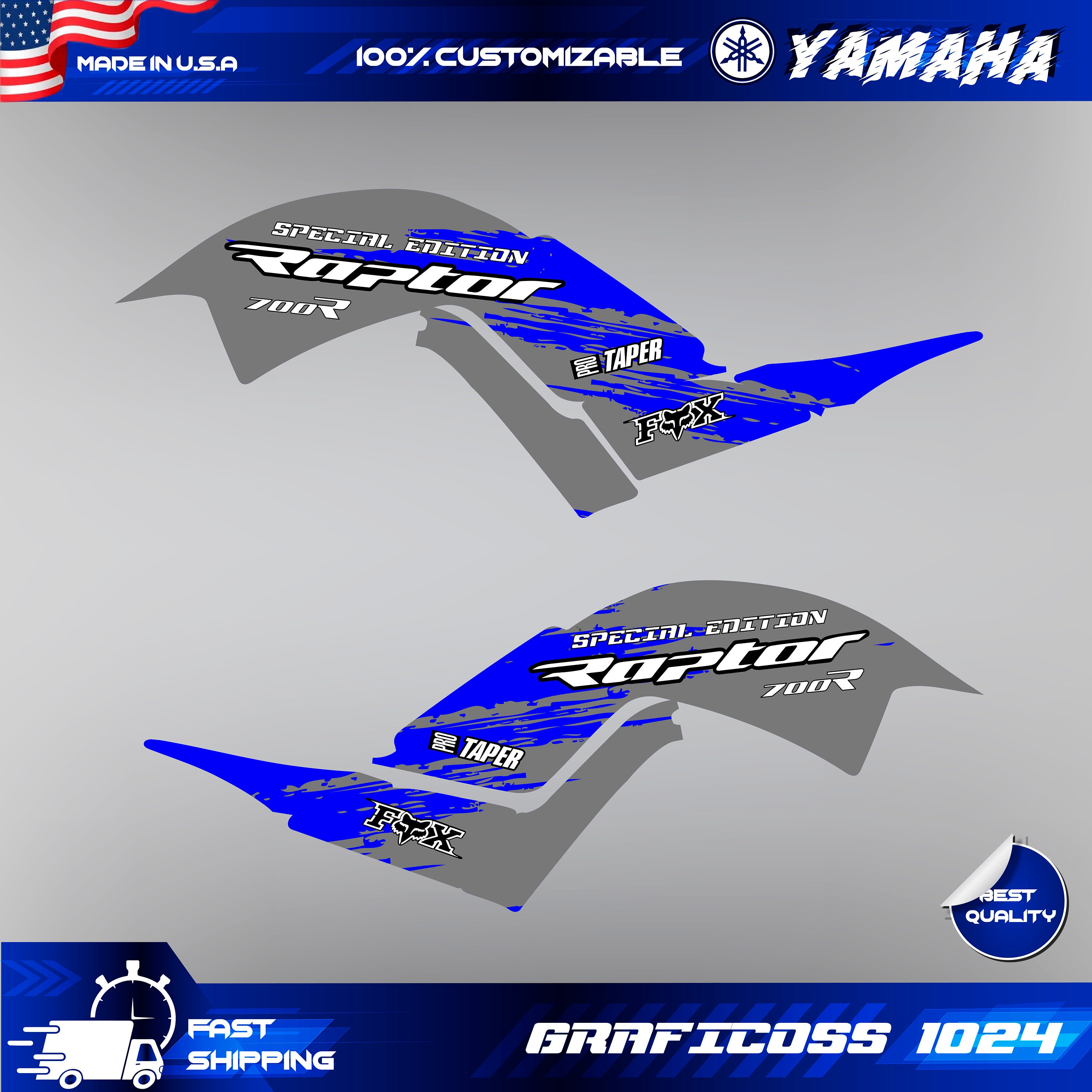 Yamaha Raptor 700 700R Graphics Kit 2013 2017 2022 to 2024 Decals ...