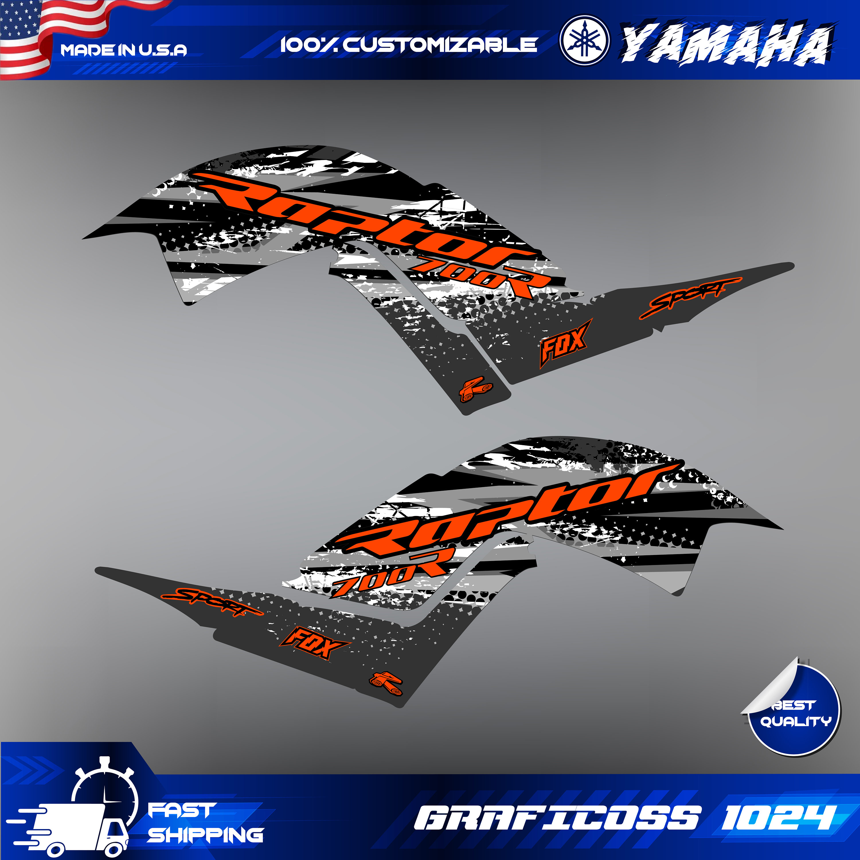 Yamaha Raptor 700 700R Graphics Kit 2013 2014 2017 to 2025 Decals ...