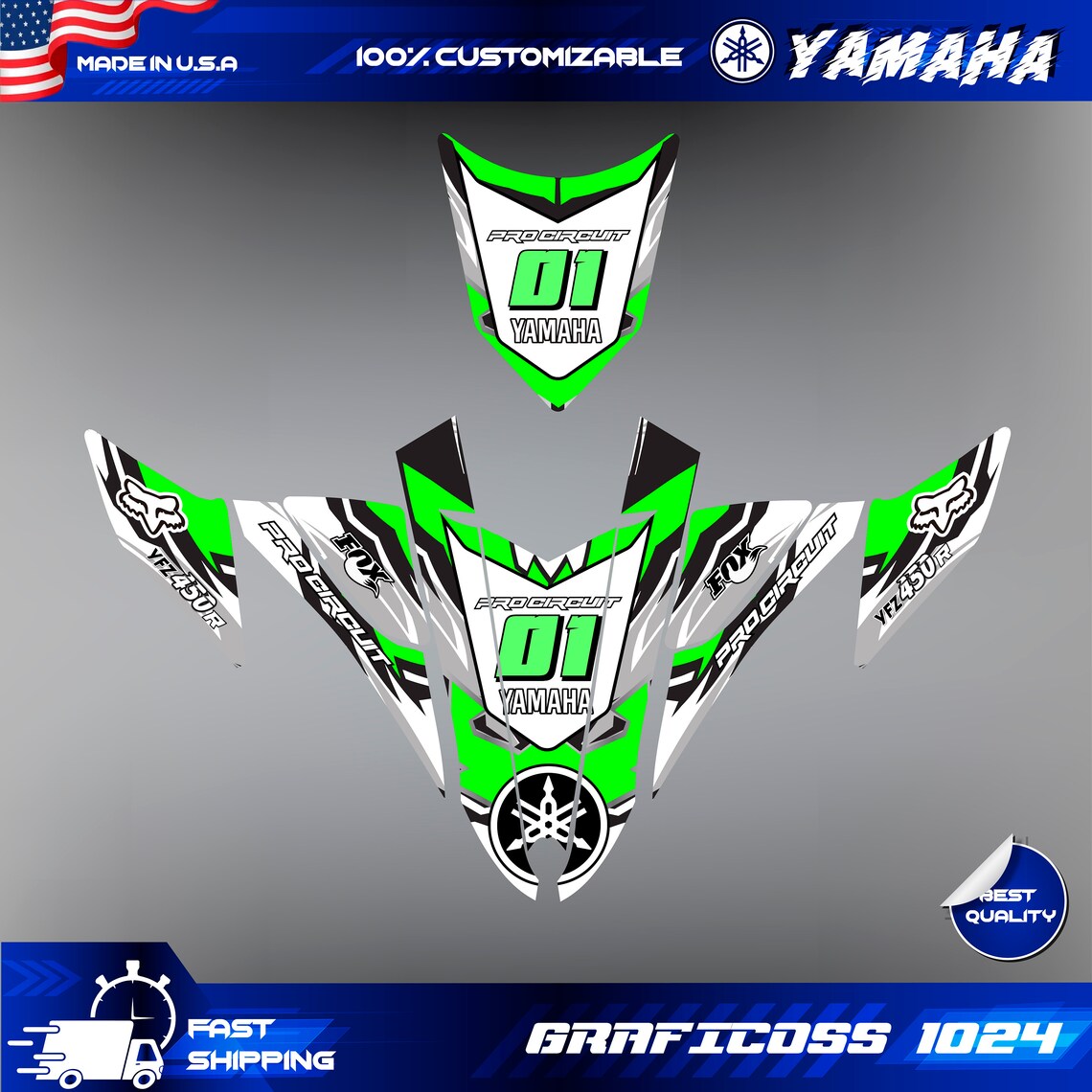 Yamaha YFZ 450R Graphics Kit 2009 2010 2011 2012 2013 Decals Stickers ...
