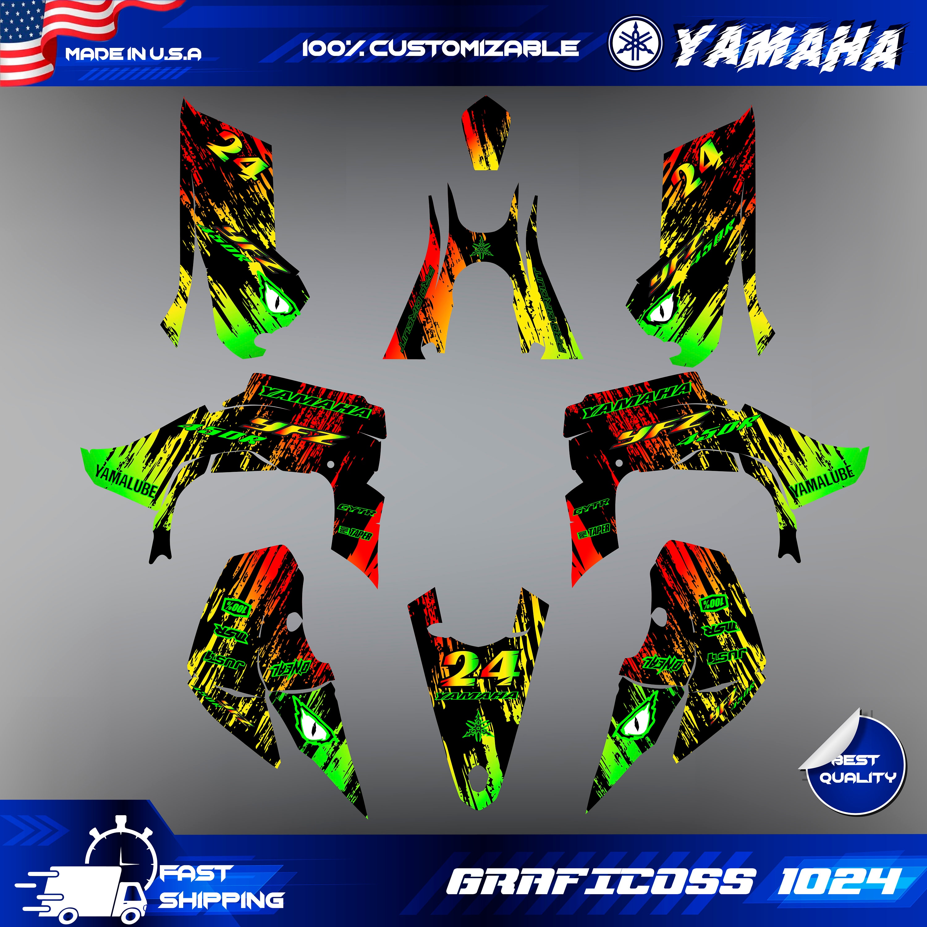 Yamaha YFZ450R Graphics Kit 2014-2025 Decals ATV Off-road Custom Vinyl ...
