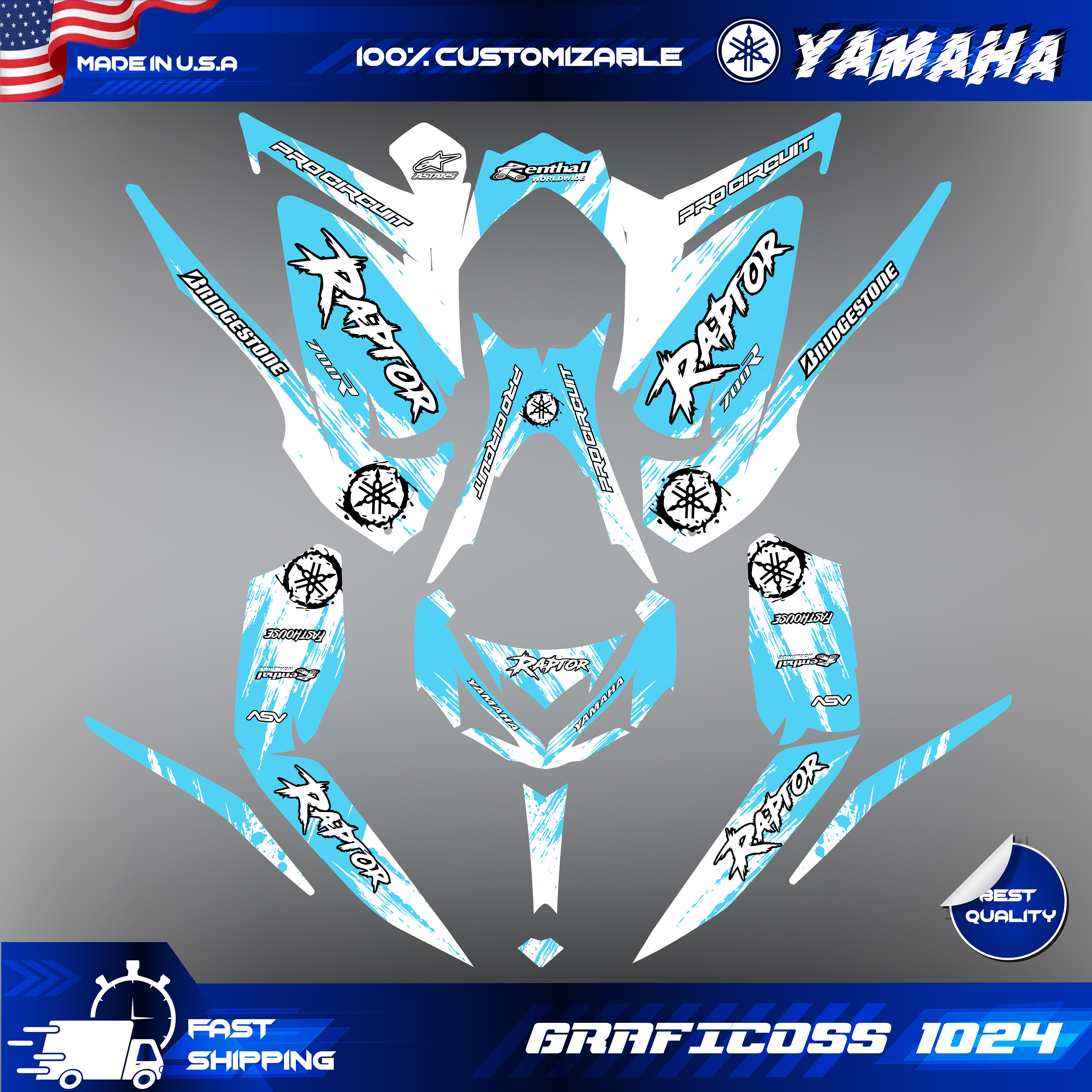 2013-2024 Yamaha Raptor 700 Custom Graphics Kit Decal Stickers ...