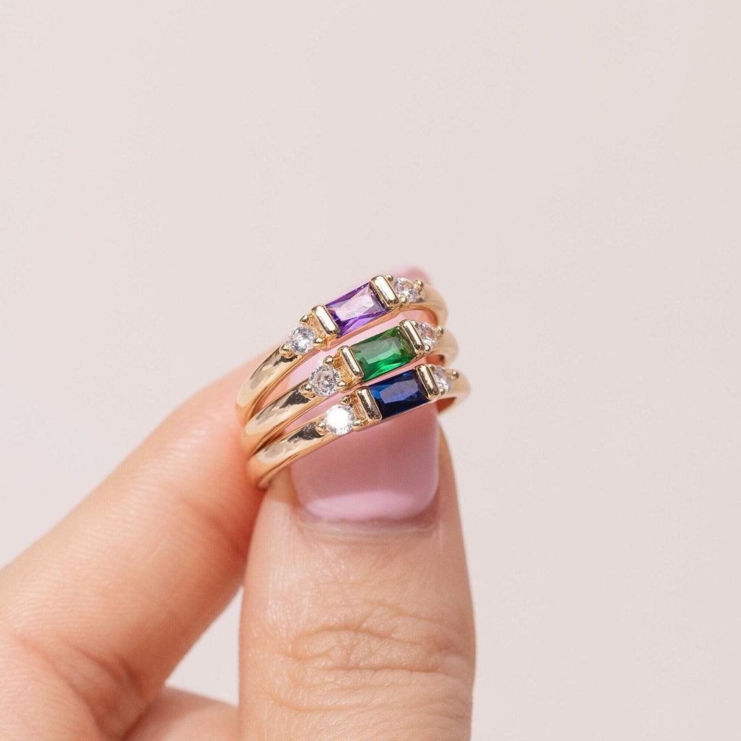 Adjustable Gold Fill Crystal Ring – Baguette Stacking Ring - Etsy