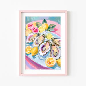 Oyster Shells With Lemons Wall Art, Colorful Coastal Digital Oil ...