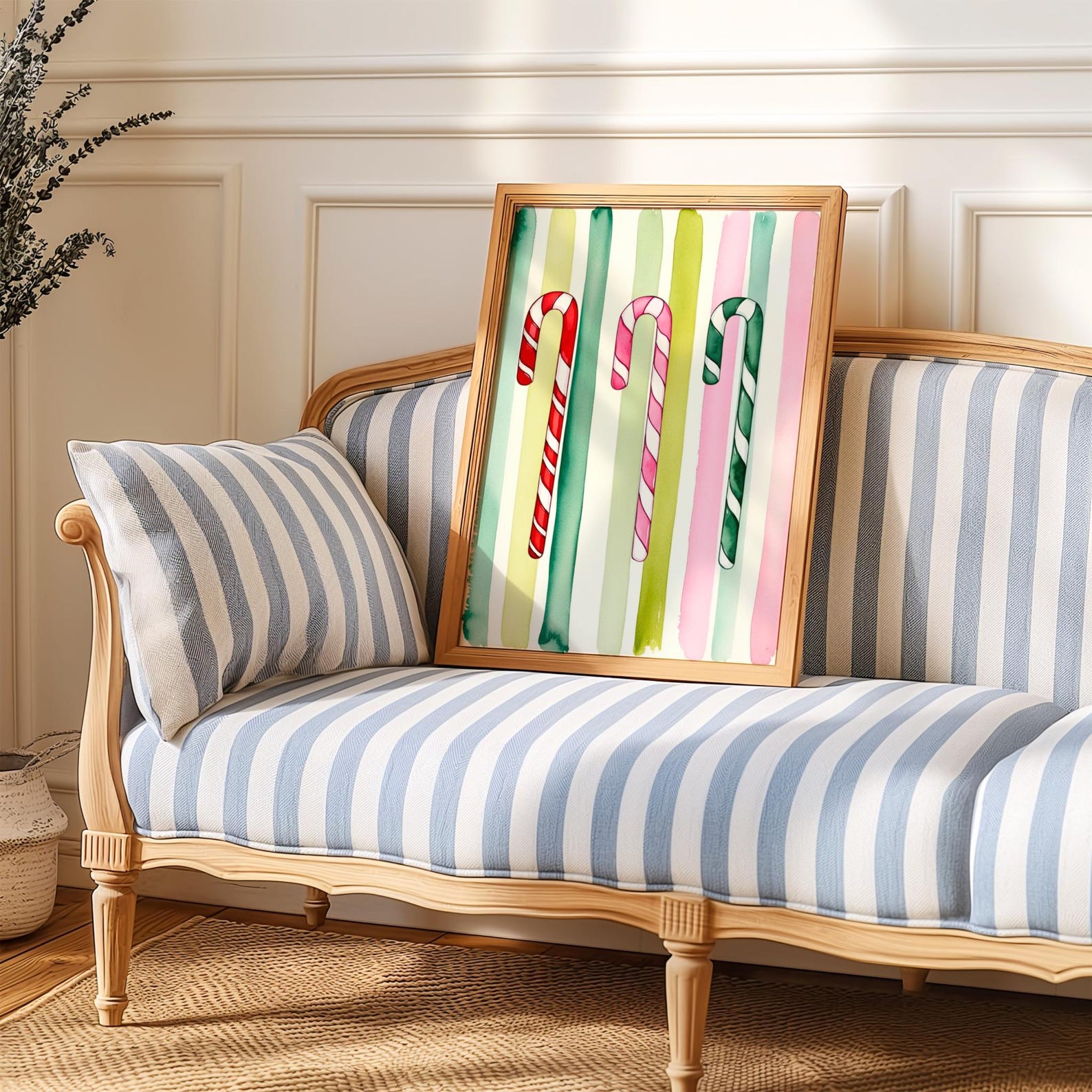 Preppy Christmas Candy Cane Digital Print, Pink and Green Downloadable ...