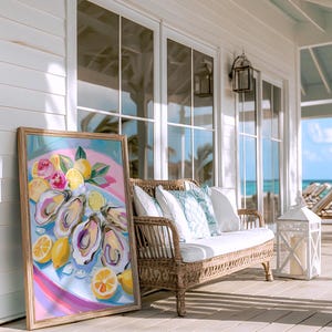 Oyster Shells With Lemons Wall Art, Colorful Coastal Digital Oil ...
