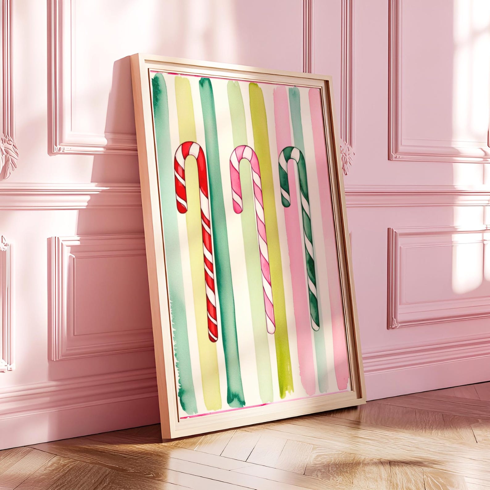 Preppy Christmas Candy Cane Digital Print, Pink and Green Downloadable ...