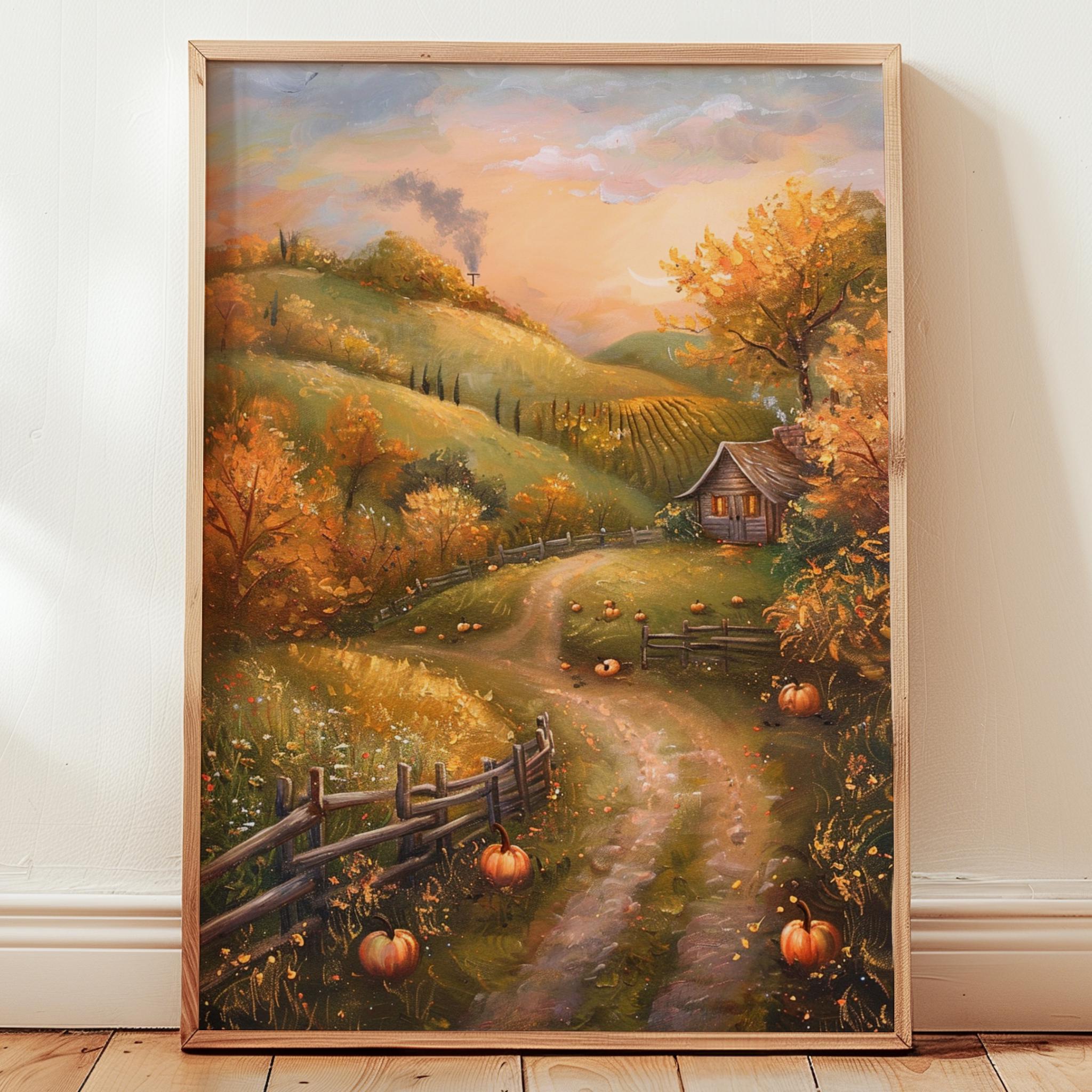 Rustic Fall Farm Printable Art , Vintage Barn Landscape, Cozy Autumn ...
