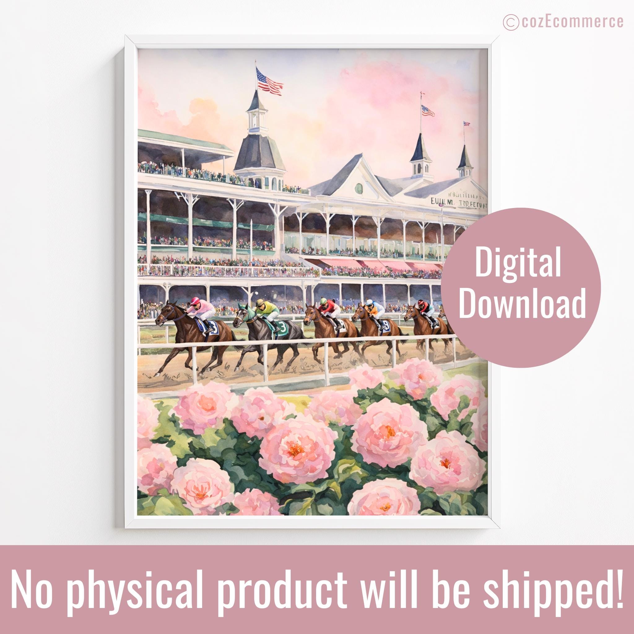 Horse Racing Watercolor Wall Art, Spring Horse Track Digital Download ...