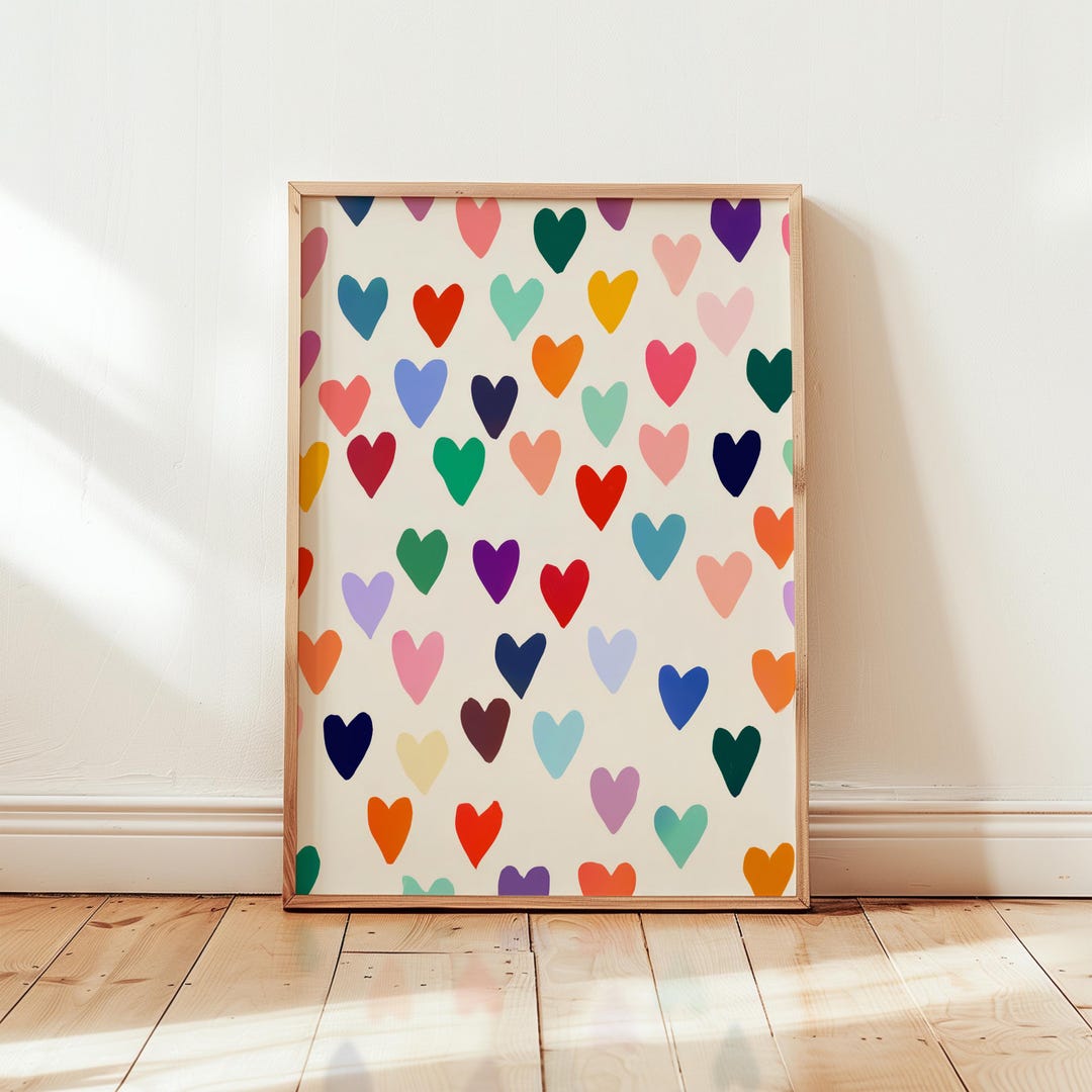 Colorful Heart Pattern Wall Art, Cute Love Print, Playful Decor ...