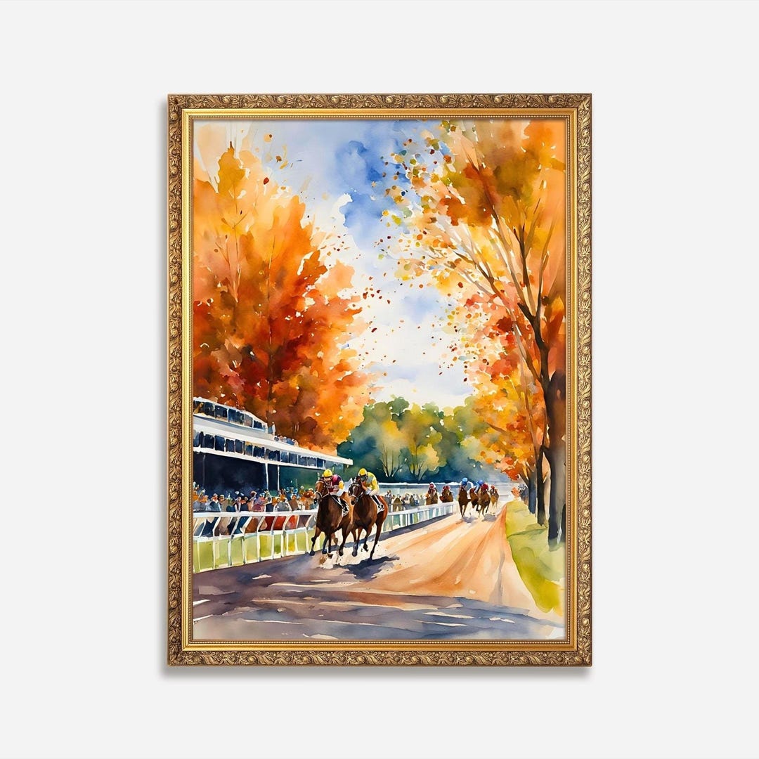 Horse Racing Digital Download, Watercolor Autumn Racetrack Printable ...