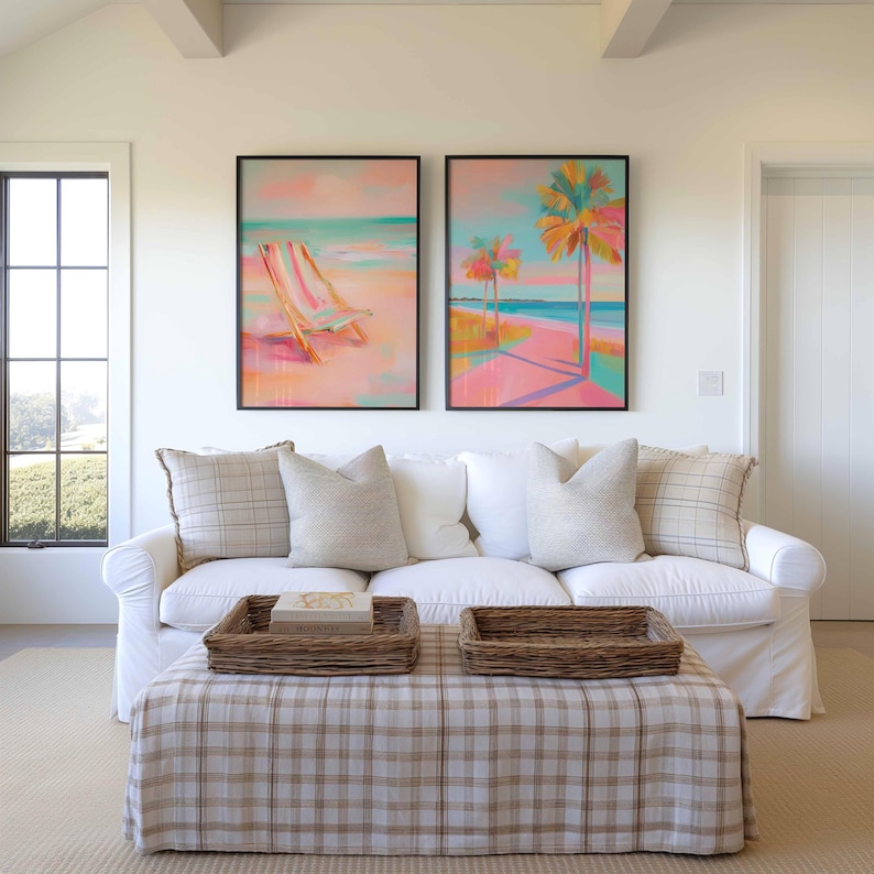 Pastel Summer Coastal Wall Art Bundle, Colorful Beach Scene Decor ...