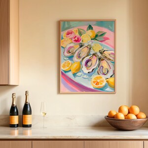 Oyster Shells With Lemons Wall Art, Colorful Coastal Digital Oil ...