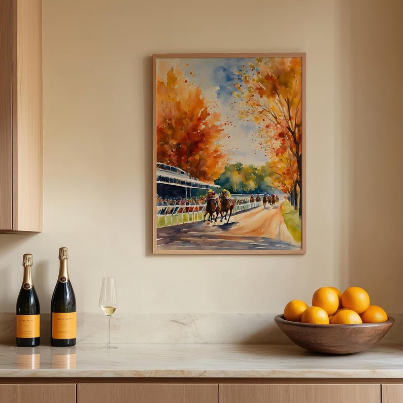 Horse Racing Digital Download, Watercolor Autumn Racetrack Printable ...