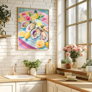 Oyster Shells With Lemons Wall Art, Colorful Coastal Digital Oil ...