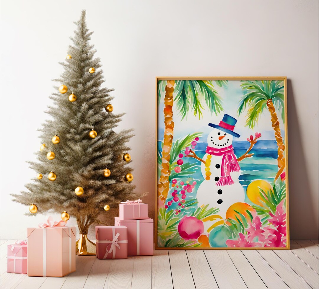 Tropical Christmas Digital Download, Preppy Pink and Green Holiday Home ...