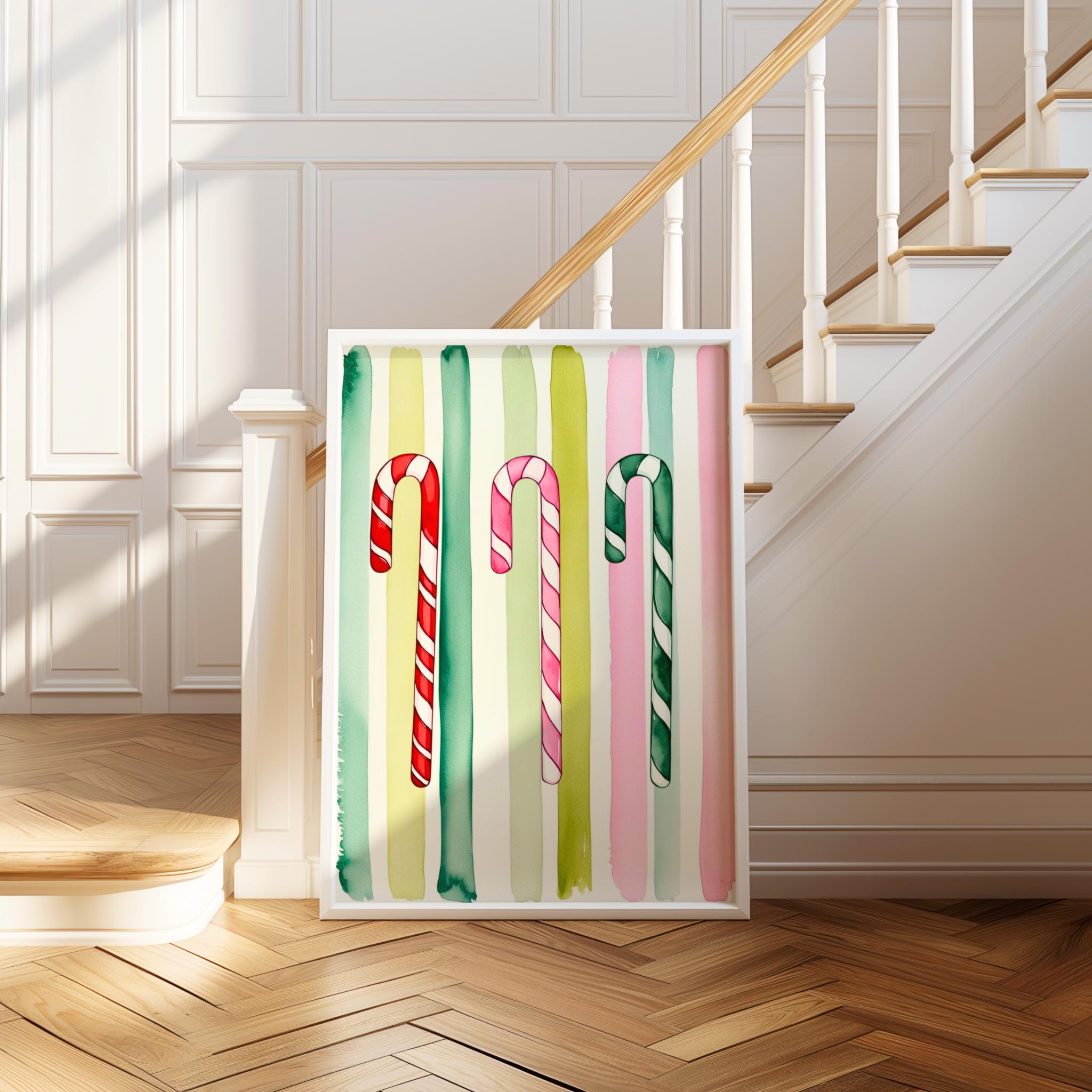 Preppy Christmas Candy Cane Digital Print, Pink and Green Downloadable ...
