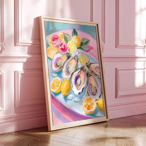 Oyster Shells With Lemons Wall Art, Colorful Coastal Digital Oil ...