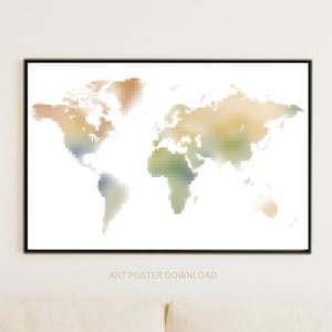 Downloadable Large Wall Map, Digital Print World Map, Pastel Colors ...
