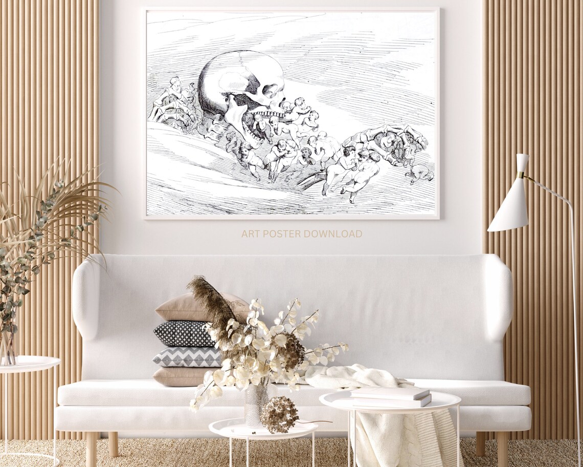 Skeleton Printable, Haunting Ghost, Skull Drawing Poster Printable ...