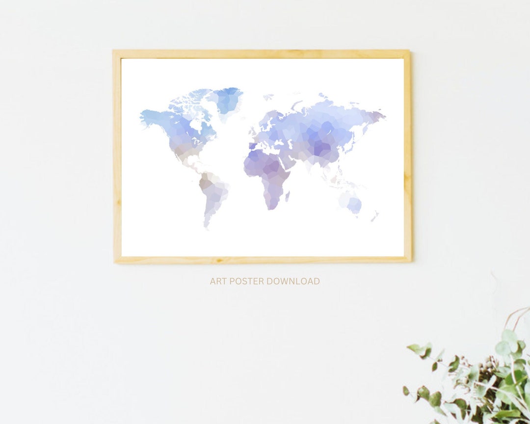 Downloadable Large Wall Map, Digital Print World Map, Pastel Colors - Etsy