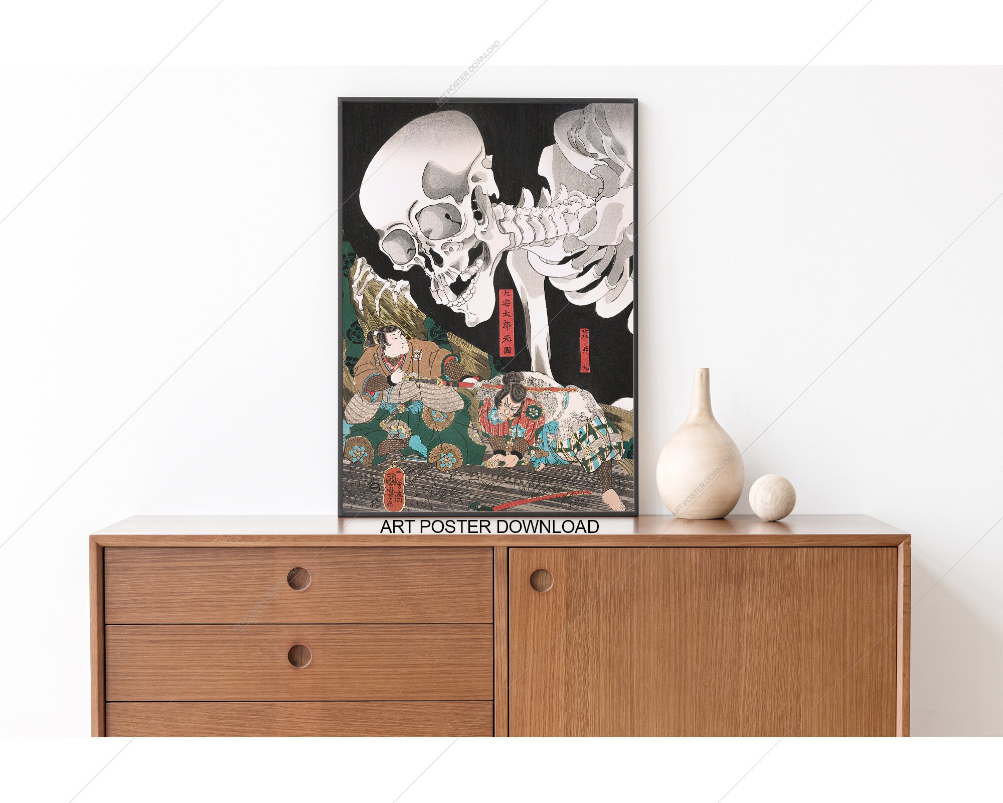 Skeleton Printable Poster, Vintage Japan Ukiyo-e Skull Wall Art Decor ...