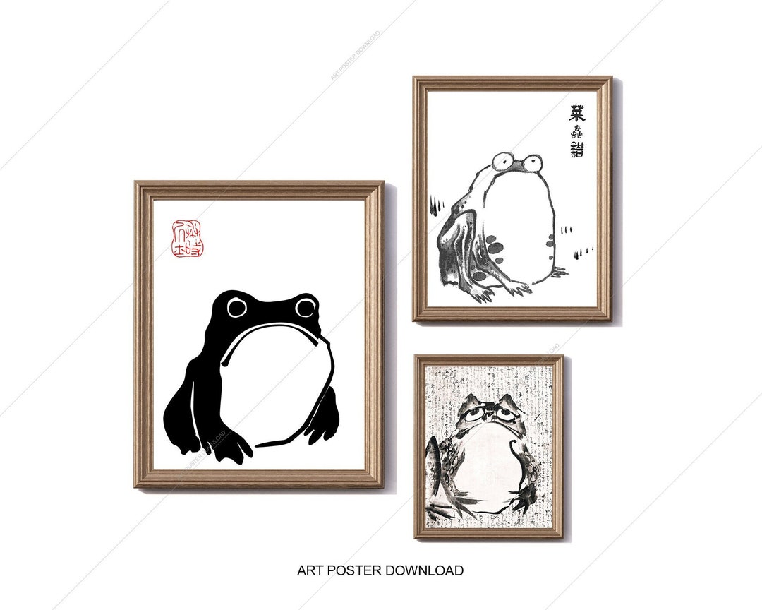 Japanese Frog Art Print Set of 3, Matsumoto Hoji Funny Sad Toad Poster ...