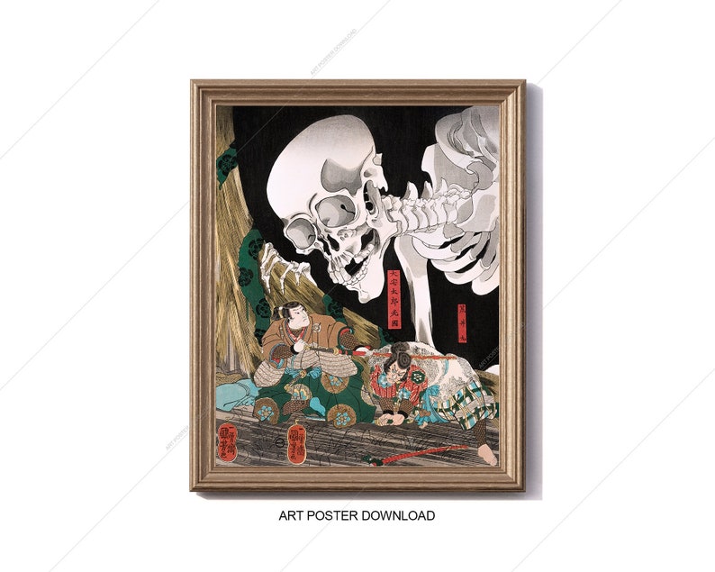 Skeleton Printable Poster, Vintage Japan Ukiyo-e Skull Wall Art Decor ...