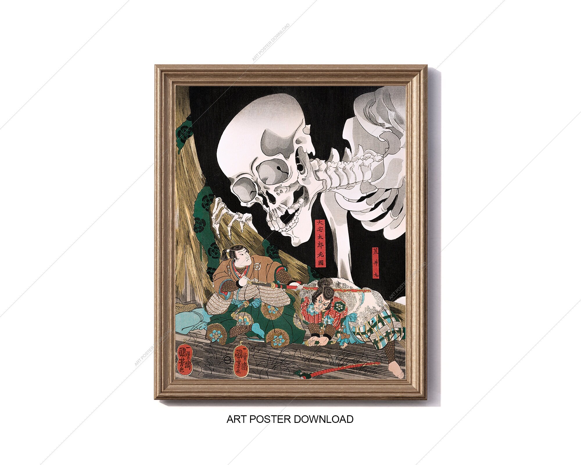 Skeleton Printable Poster, Vintage Japan Ukiyo-e Skull Wall Art Decor ...
