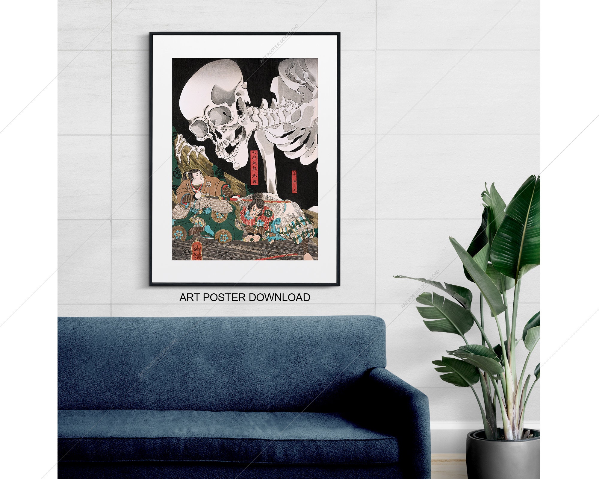 Skeleton Printable Poster, Vintage Japan Ukiyo-e Skull Wall Art Decor ...