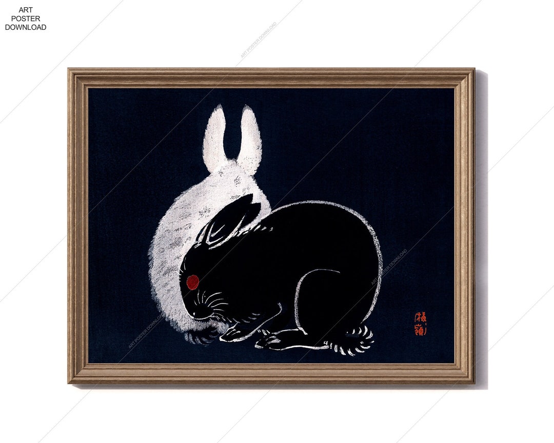 Easter Bunnies, Black and White Rabbits Minimal Digital Printable ...