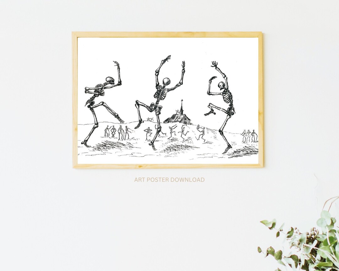 Dancing Skeletons Wall Art, Funny Skeleton Print, Trendy Spooky Indie ...