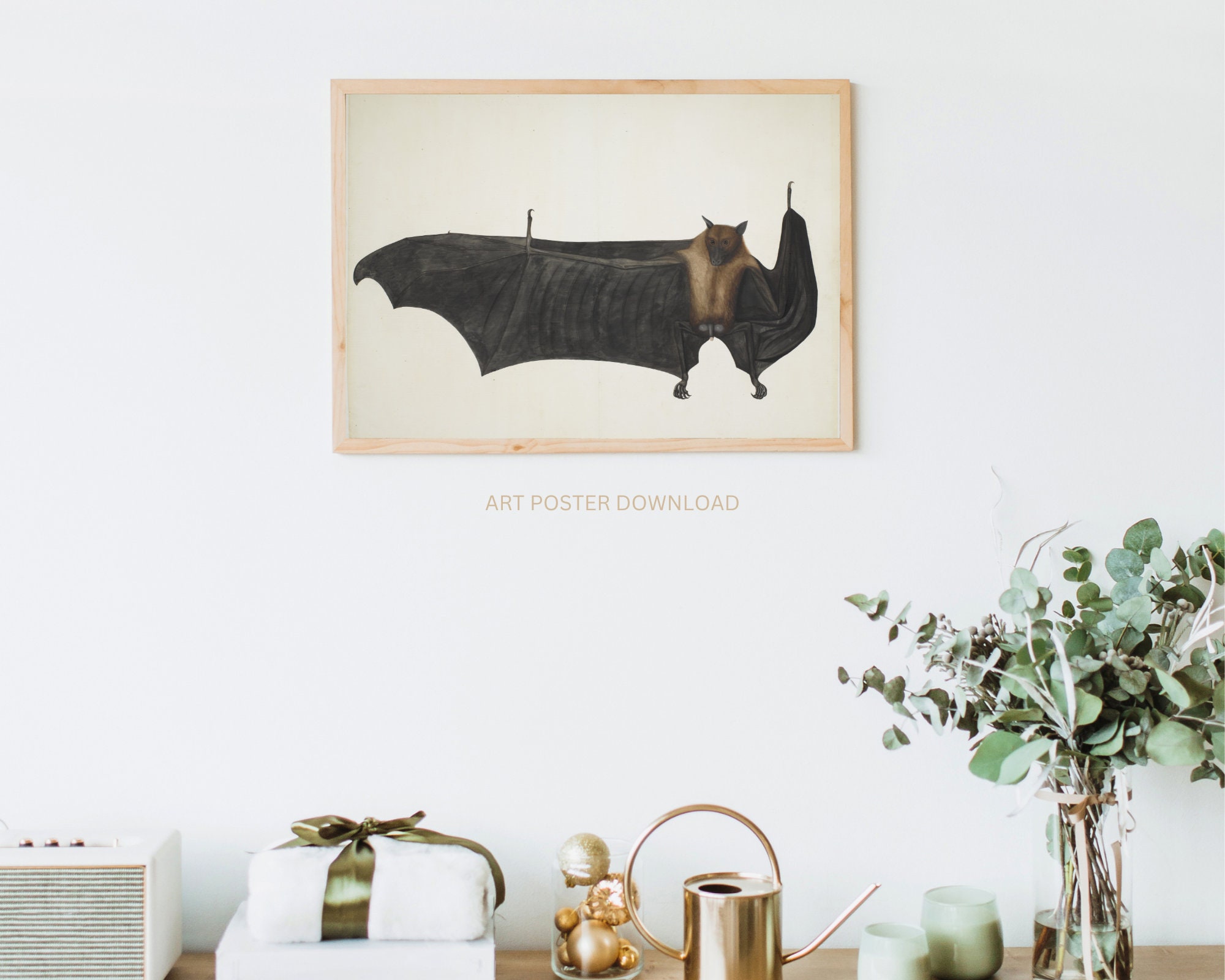 Bat PRINTABLE Vintage Bats Wall Art, Spooky Vampire Painting Print Dark ...