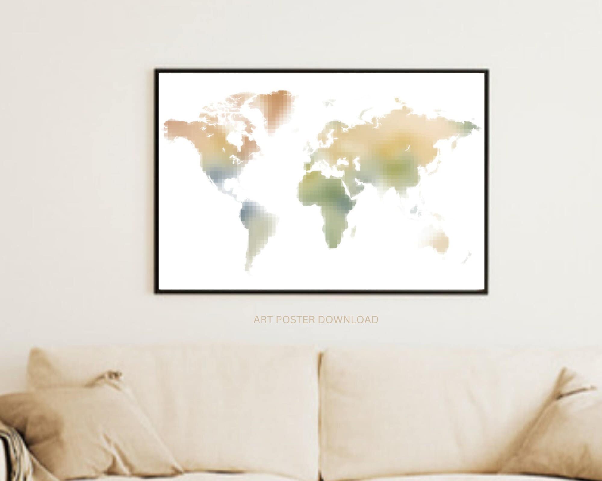 Downloadable Large Wall Map, Digital Print World Map, Pastel Colors ...