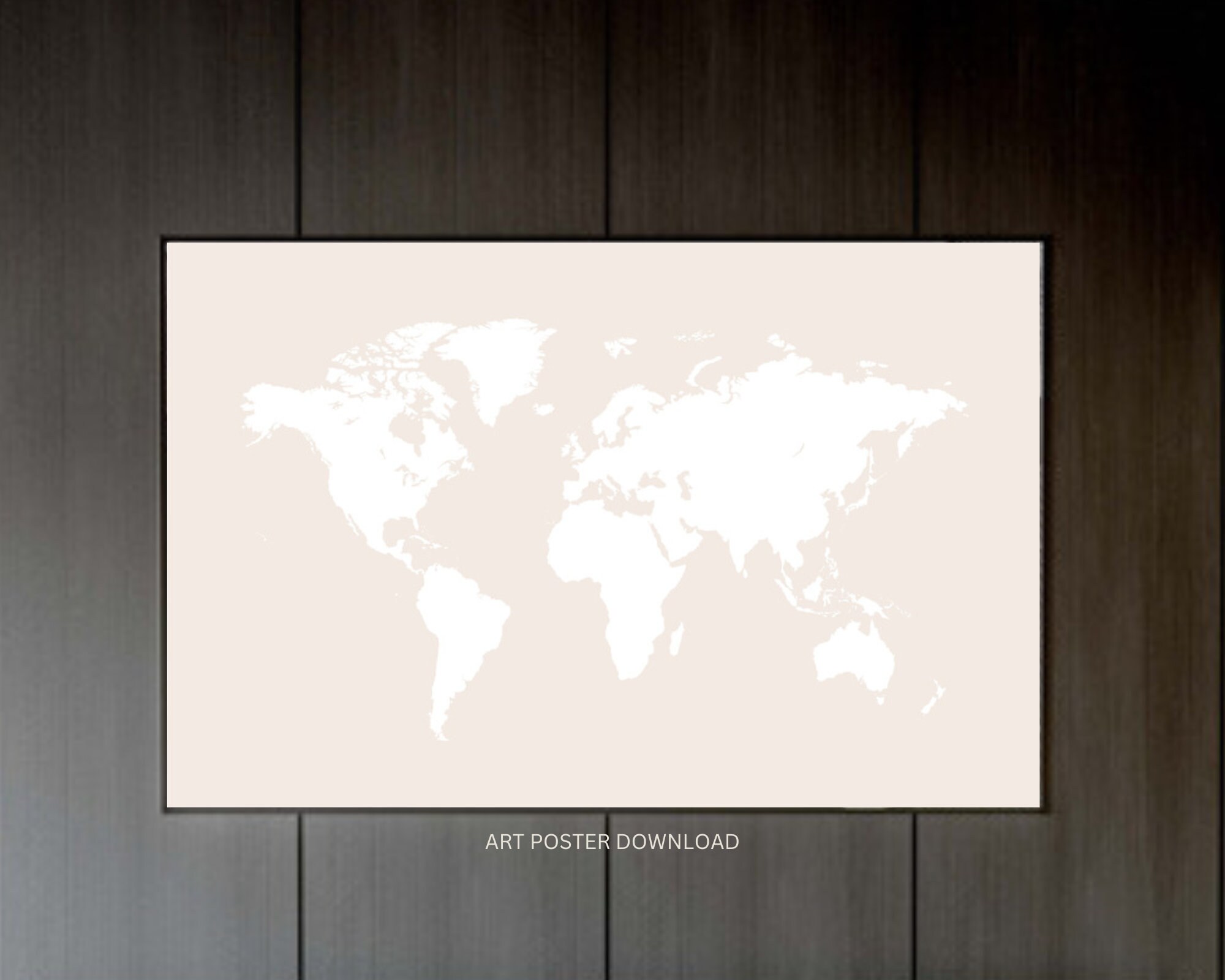 World Map Frame TV Art File, Beige Digital Minimalist Home Wall Art ...