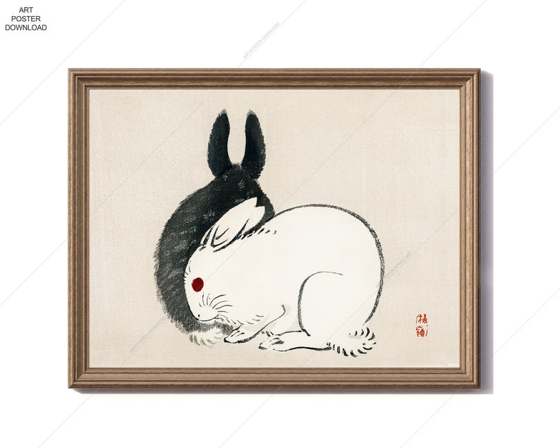 Vintage Japanese Rabbit Painting Digital Printable Black and - Etsy