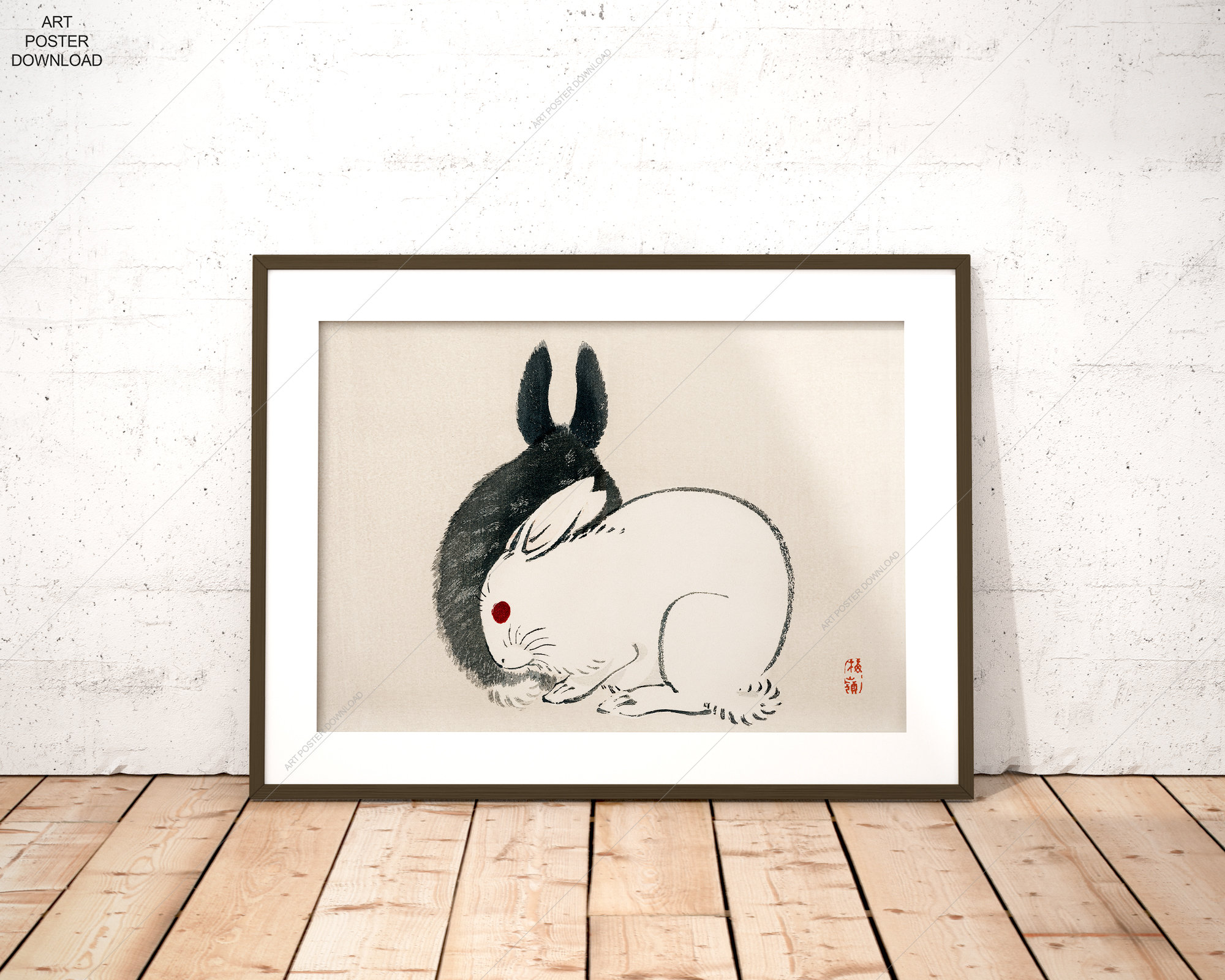 Vintage Japanese Rabbit Painting Digital Printable, Black N White ...
