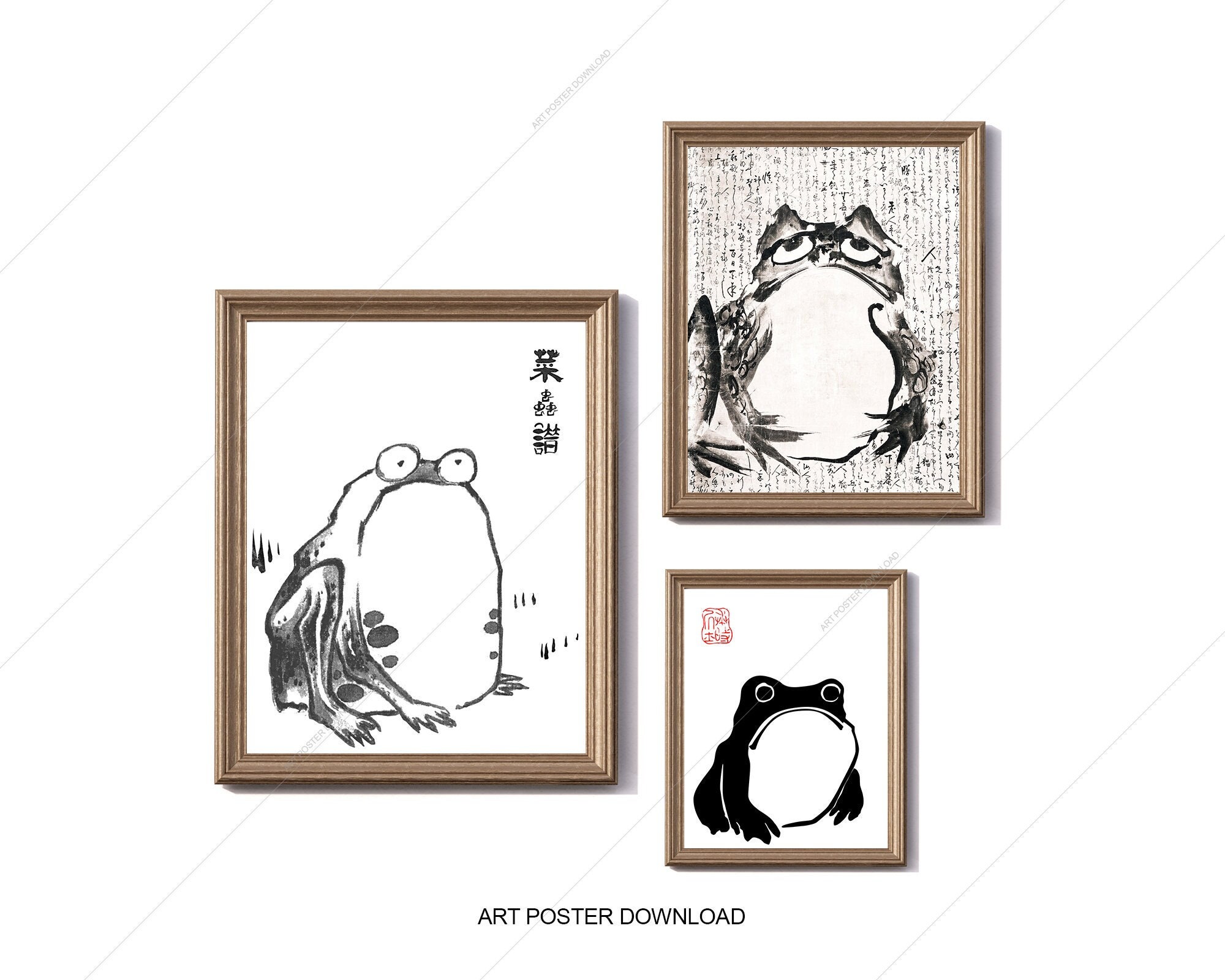 Matsumoto Shoji Japanese Art Frog Set of 3 Prints, Japandi Wall Art Sad ...