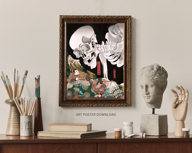 PRINTABLE Wall Art Set of 3 Printable Skeleton Ukiyo-e Poster Japanese ...