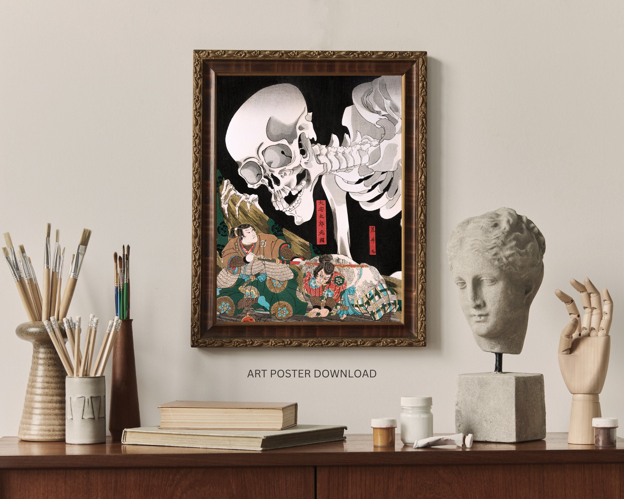 PRINTABLE Wall Art Set of 3 Printable Skeleton Ukiyo-e Poster Japanese ...