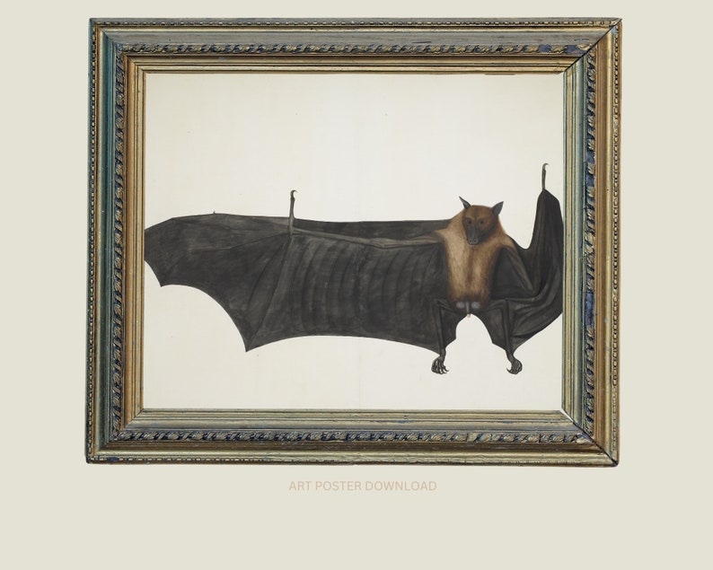 Bat PRINTABLE Vintage Bats Wall Art, Spooky Vampire Painting Print Dark ...