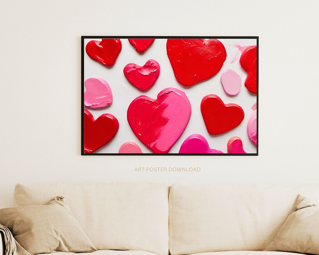 Valentine's Day Frame TV Heart Art, Valentine Hearts Red Pink Painting ...
