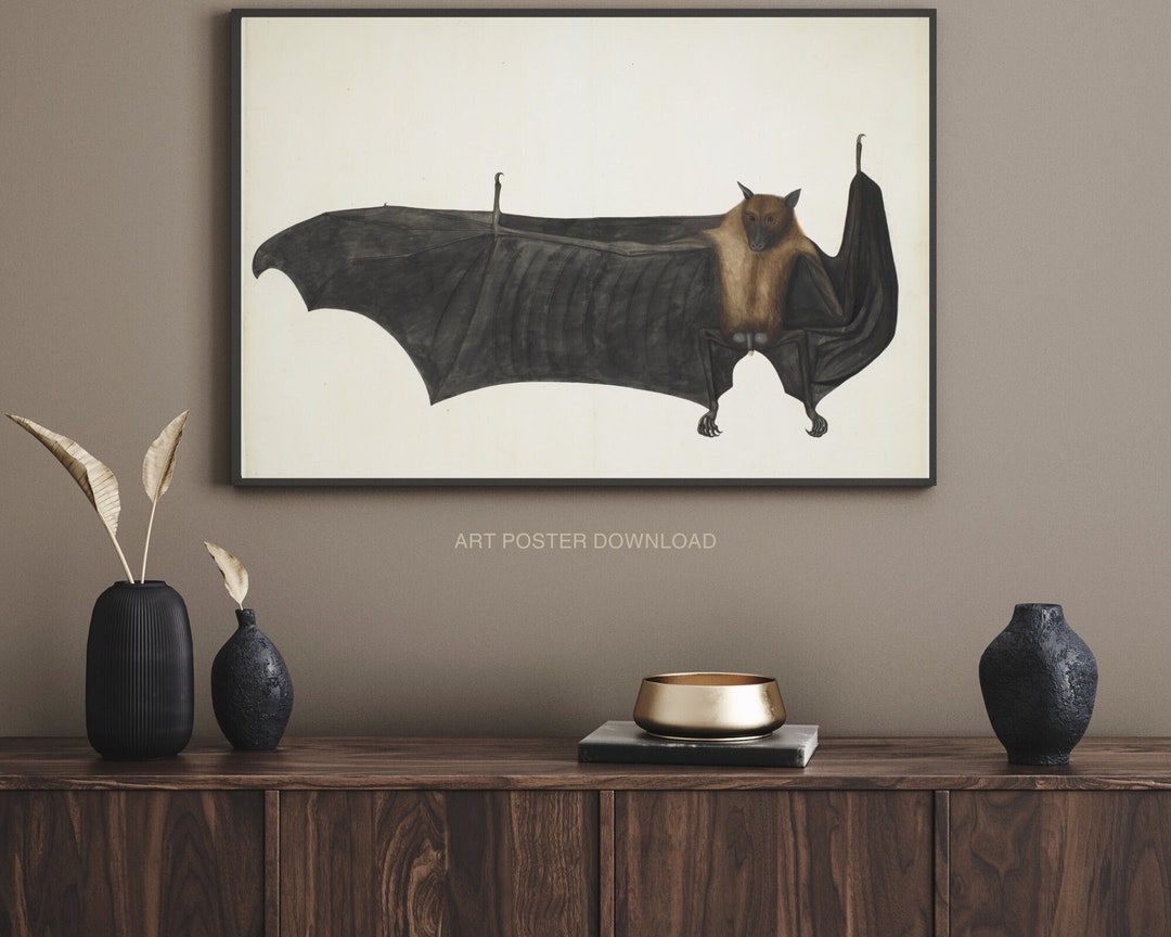 Bat PRINTABLE Vintage Bats Wall Art, Spooky Vampire Painting Print Dark ...
