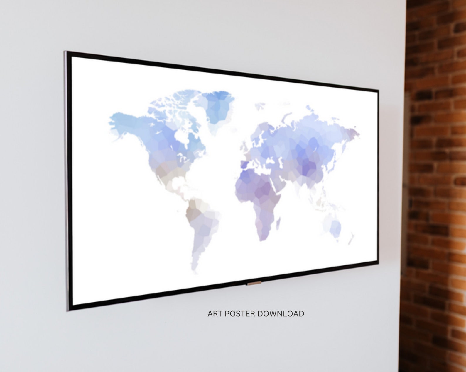 World Map Frame TV Art File, Blue Purple Digital Minimalist Home Wall ...