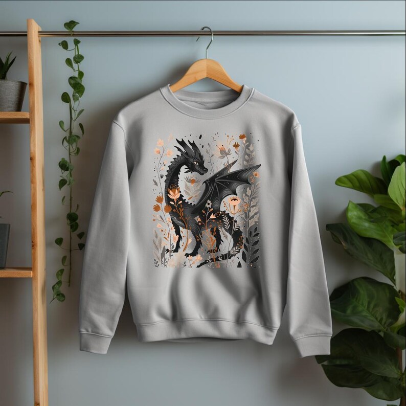 Mystic Fantasy Dragon Sweatshirt, Floral Dragon Sweatshirt, Boho Dragon ...