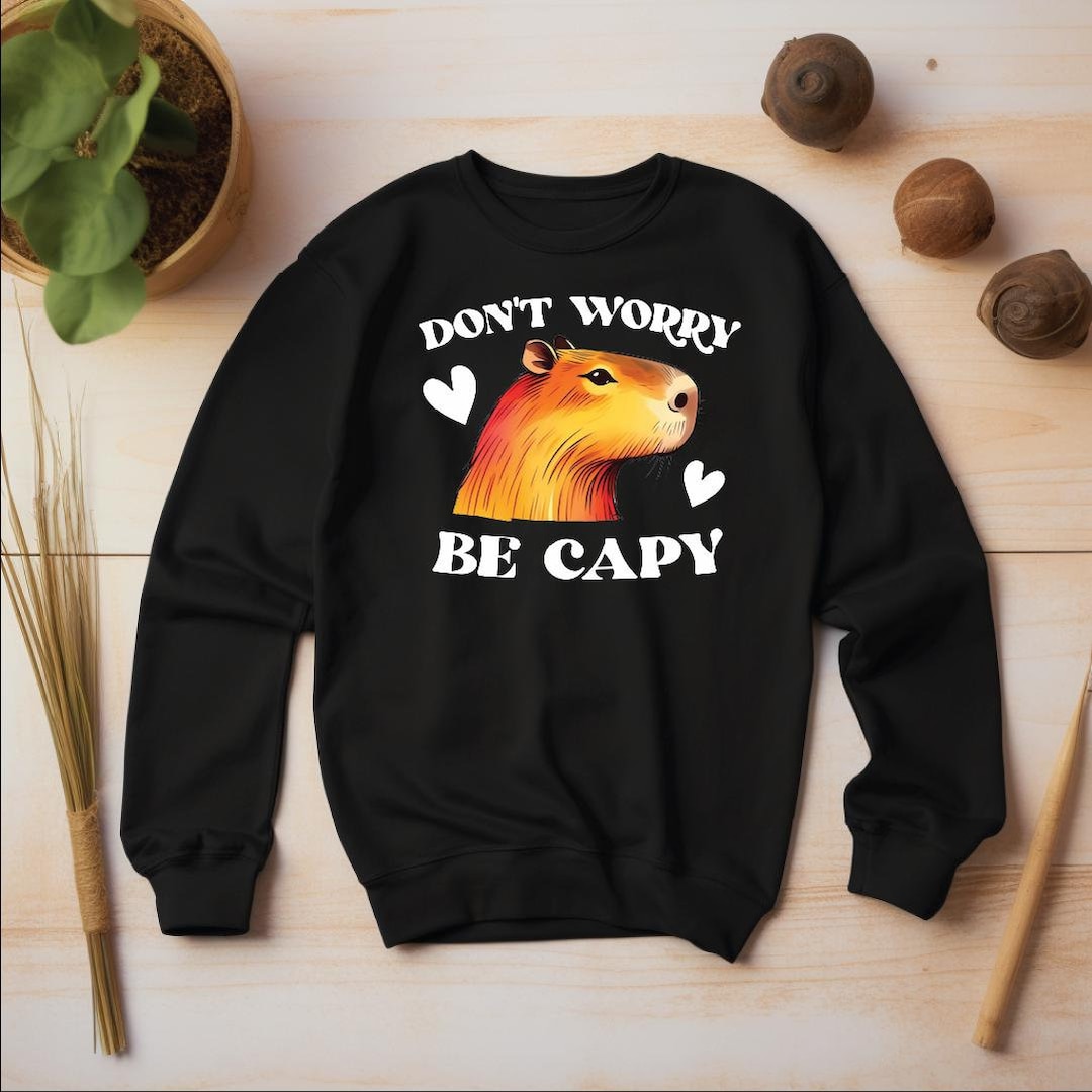 Don't Worry Be Cappy Sweatshirt, Capybara Sweatshirts, Cute Animal ...