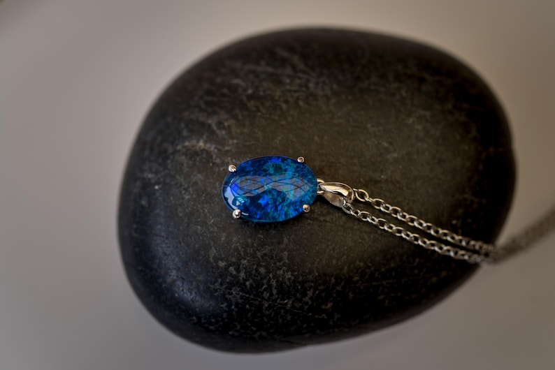 Large Australian Triplet Opal Necklace: Sterling Silver Pendant, White ...